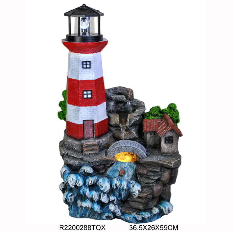 Outdoor Lighthouse Water Fountain With LED Light